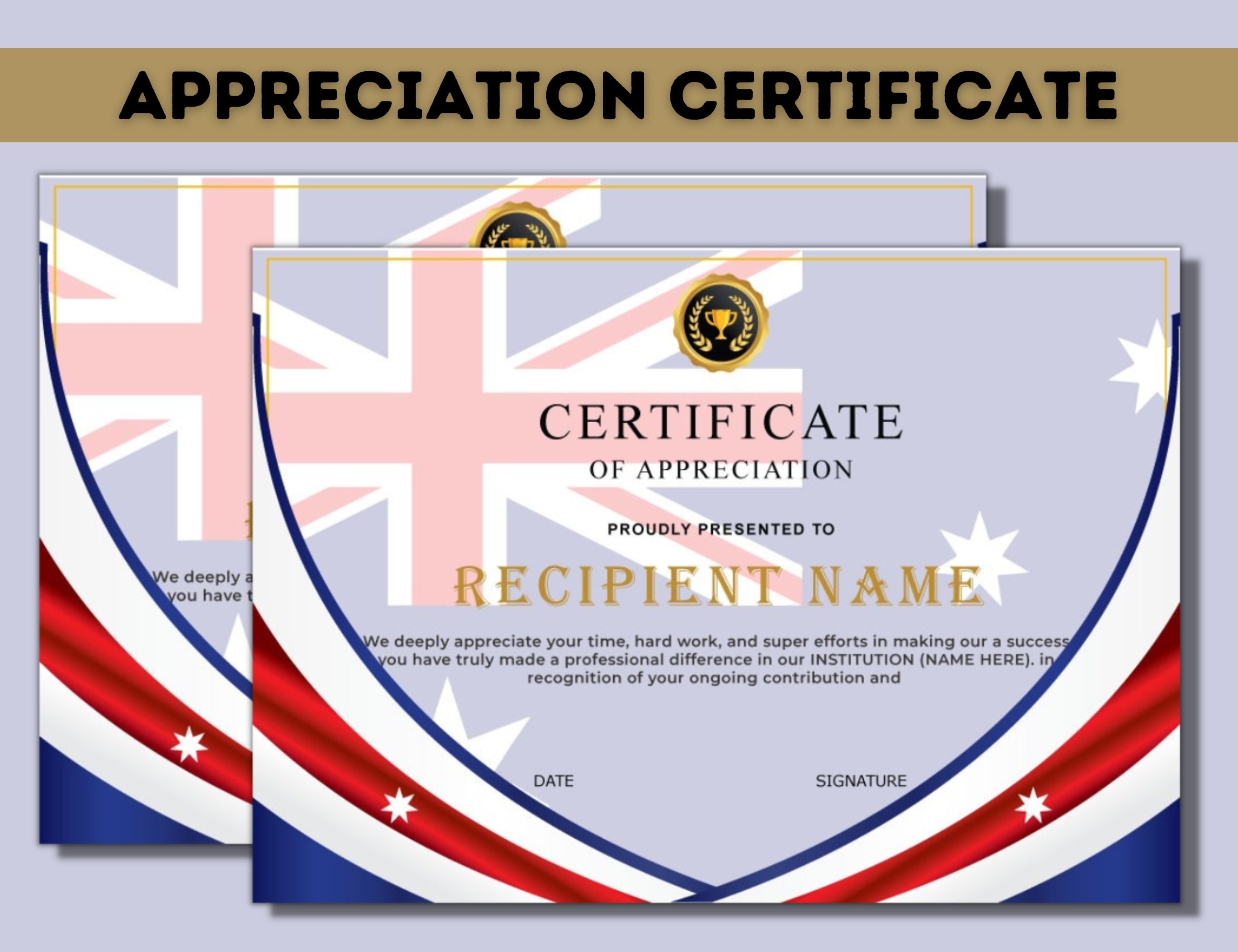 Australia Certificate of Appreciation Template, Certificate of ...