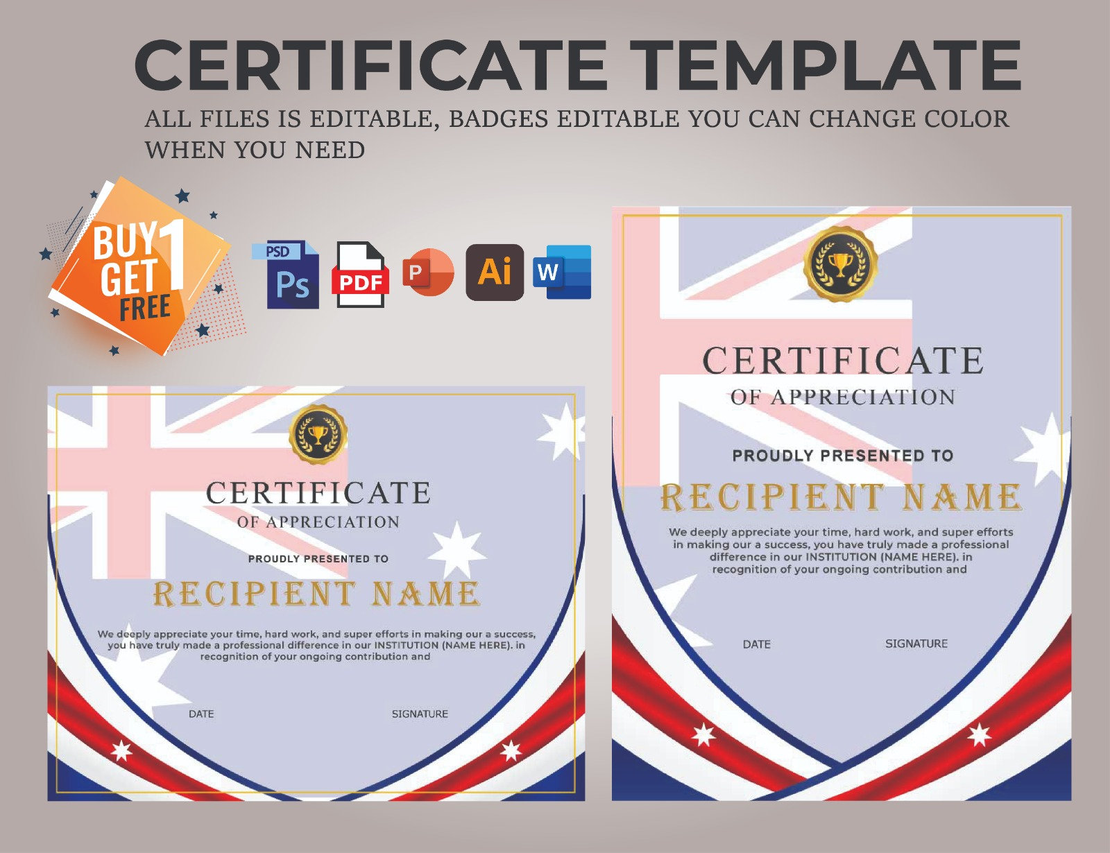 Australia Certificate of Appreciation Template, Certificate of ...