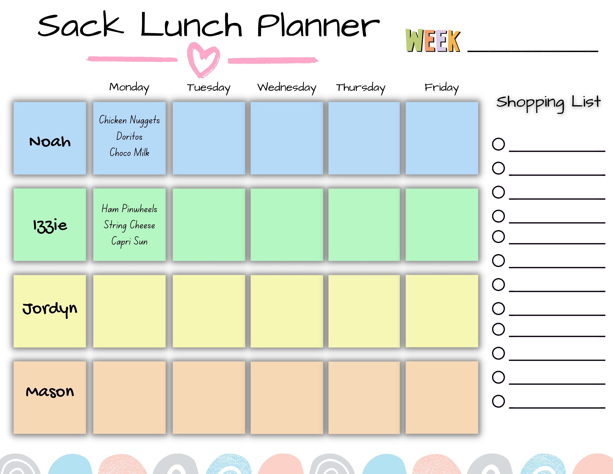 Sack Lunch Planner/printable Meal Planner - Etsy