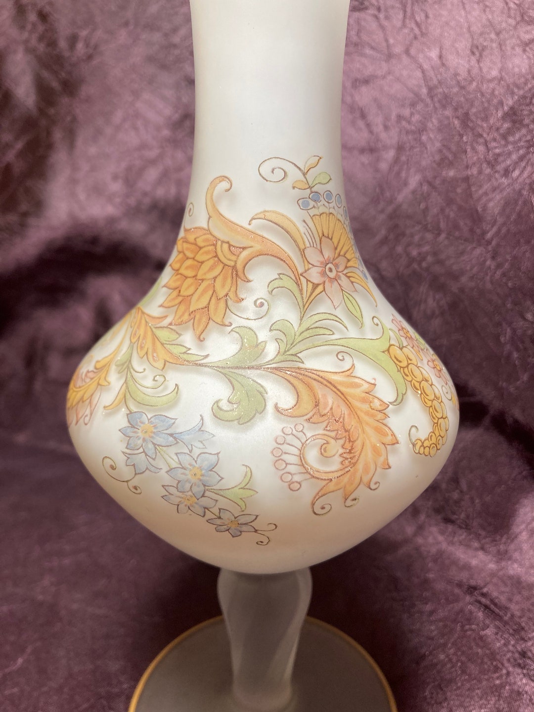 Frosted Glass Vase Boho Floral Peach Sage With Gold Accents - Etsy