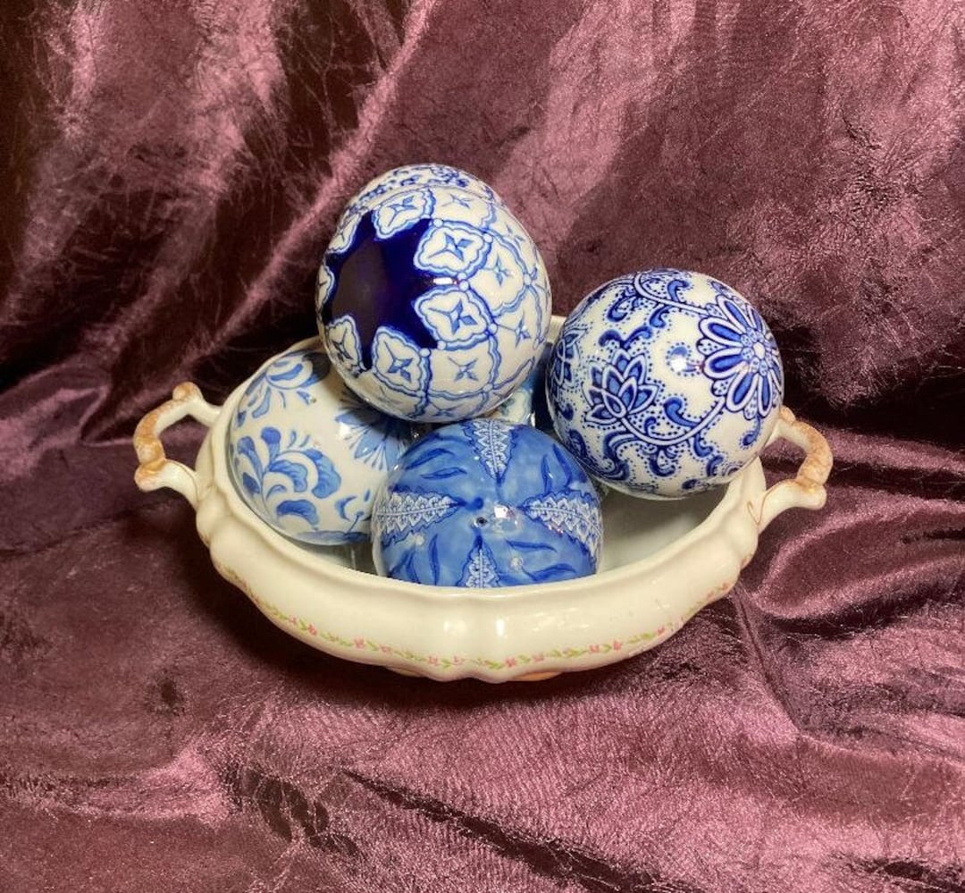 Cobalt Blue and White Porcelain Carpet Balls Chinoiserie - Etsy