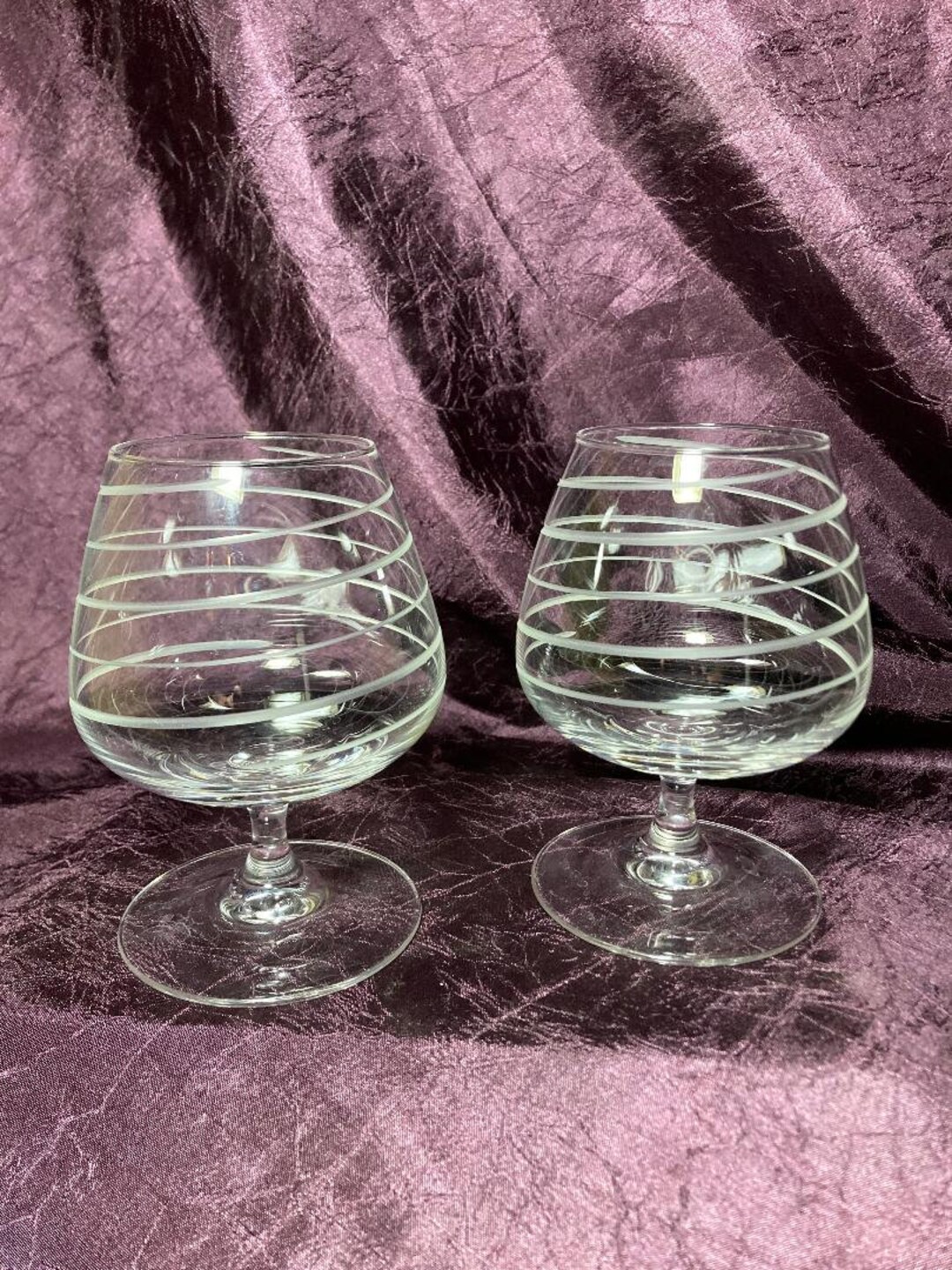 Brandy Snifters French Swirl Pattern ARC France Set of Two Etched Glass ...