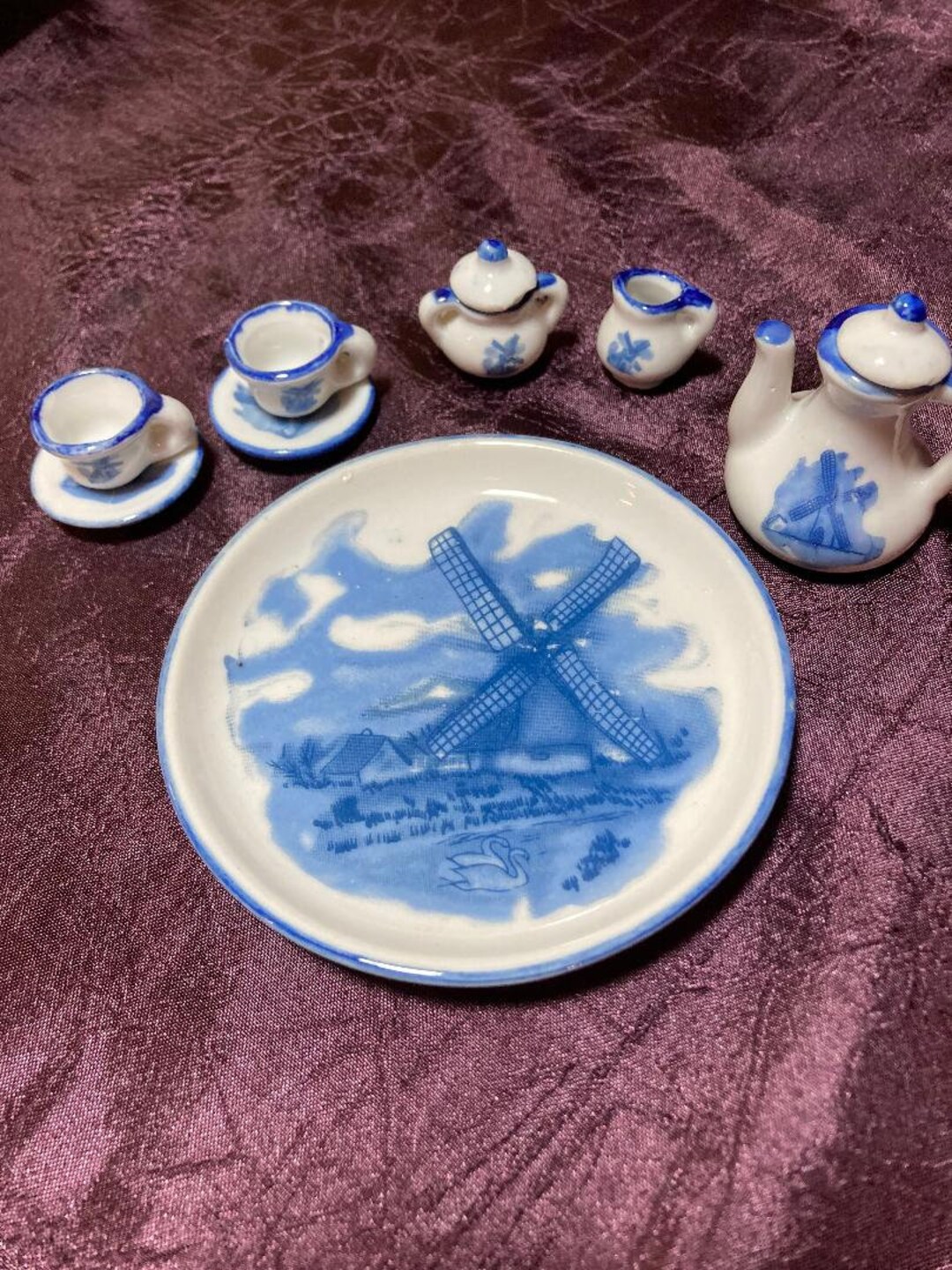 Delft Miniature Tea Set: Dollhouse Tea for Two, Windmill Design - Etsy