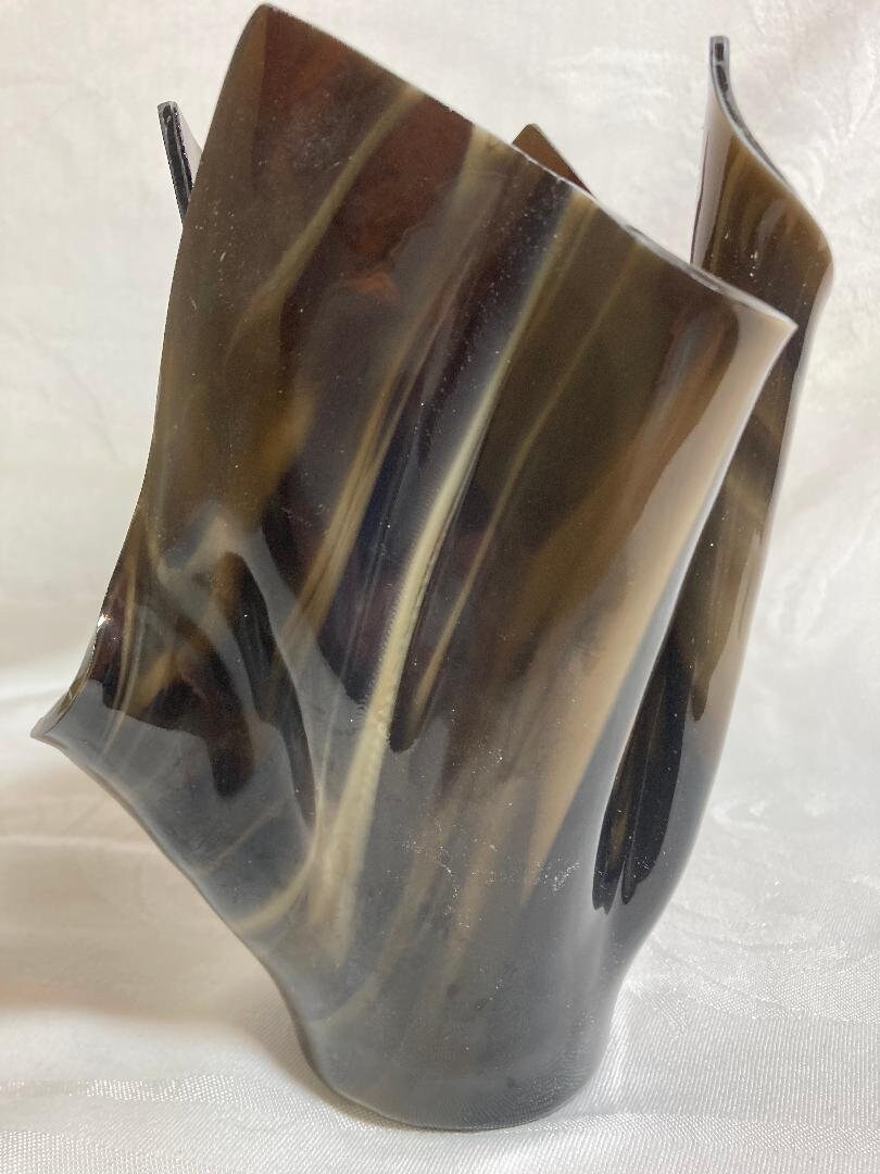 Black Slag Art Glass Vase Draped Kiln Melted - Etsy