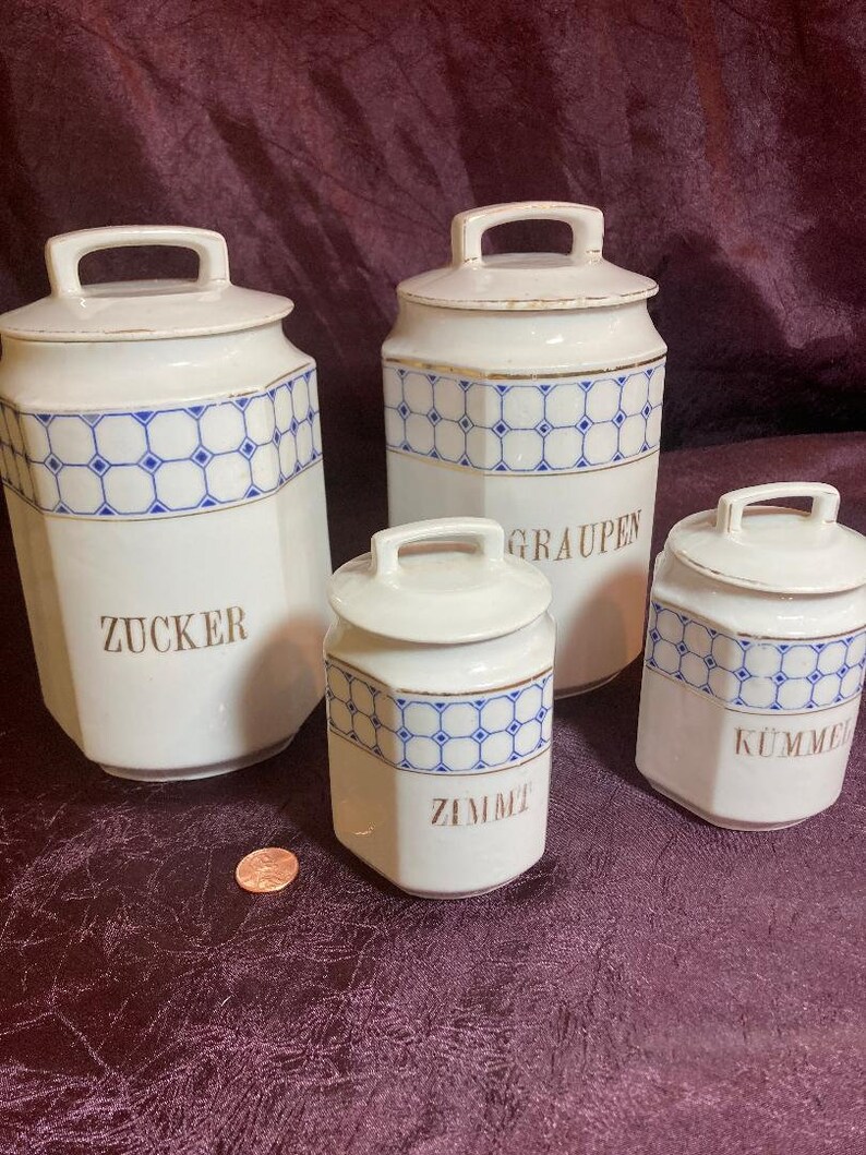 Set of 4 Pre WW1 German Spice Jars Blue and White With Gold Letters - Etsy