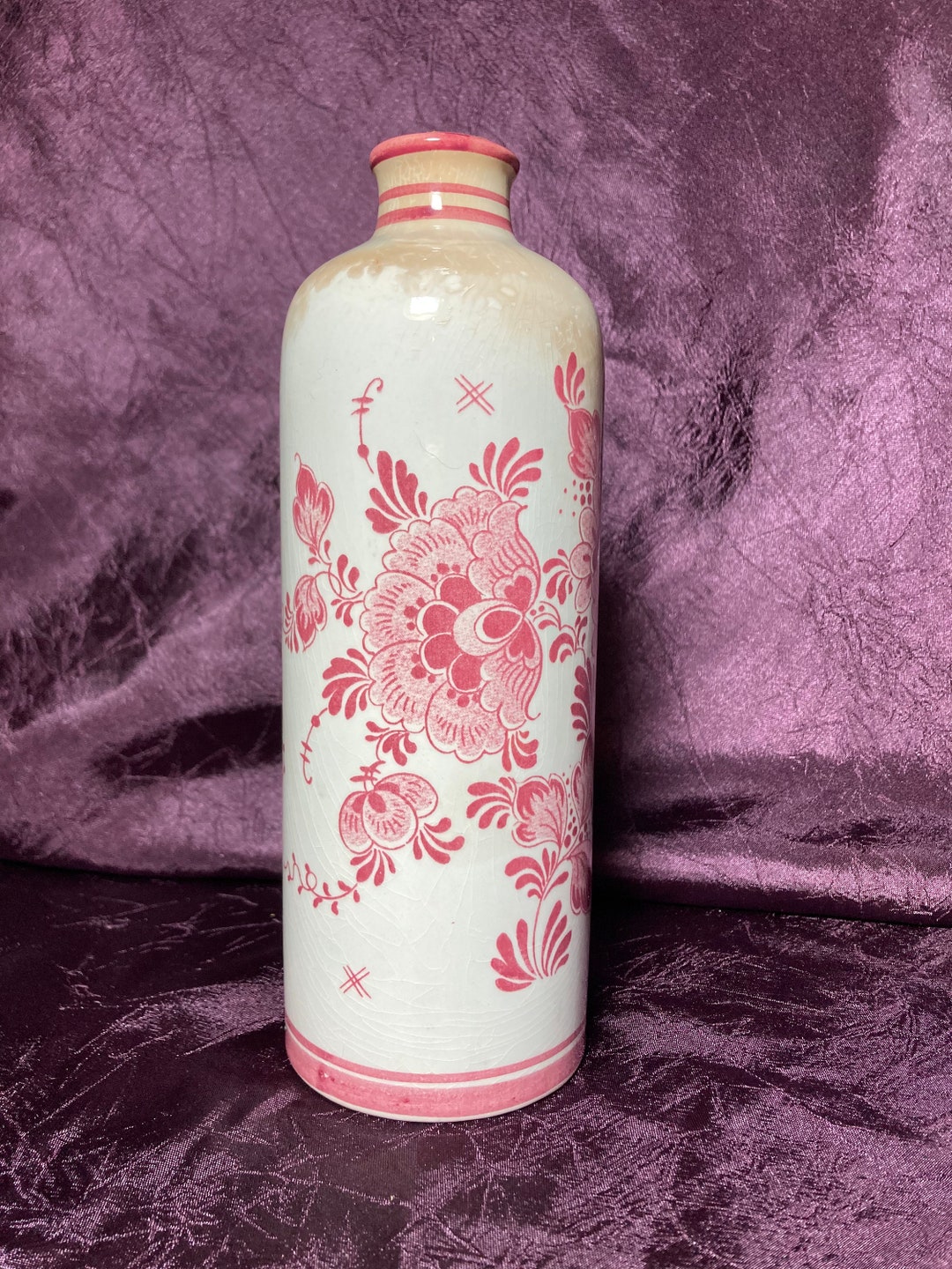 Delft Red BOLS Vintage Pink Bottle Vase Flowers Made in Holland ...