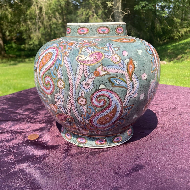Asian Paisley Aqua Teal Ginger Jar Fammile Noir - Etsy