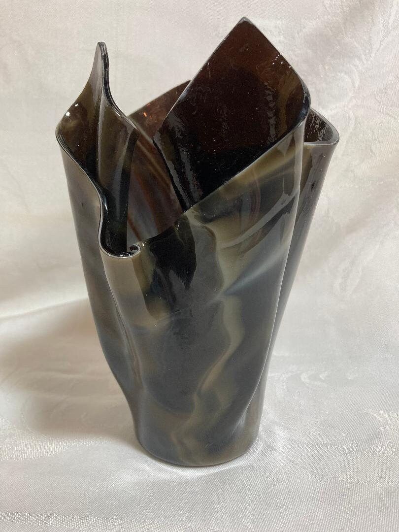 Black Slag Art Glass Vase Draped Kiln Melted - Etsy