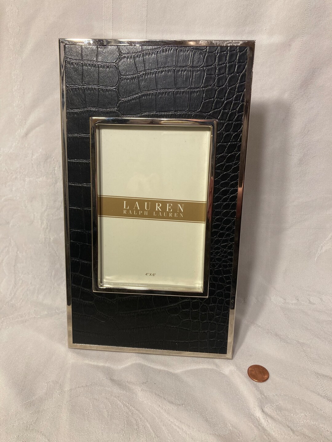 Ralph Lauren Photo Frame NOS Black Crocodile Leather and Nickel Velvet ...