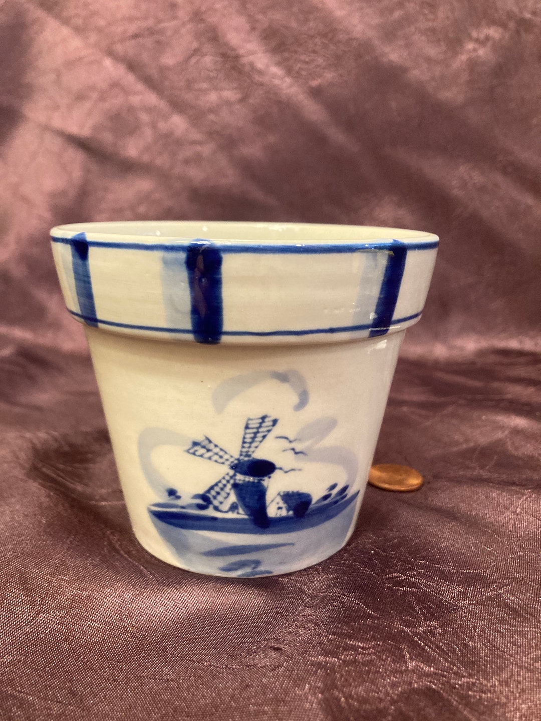 Delft Style Blue and White Planter Pot Windmills Holland Succulent ...