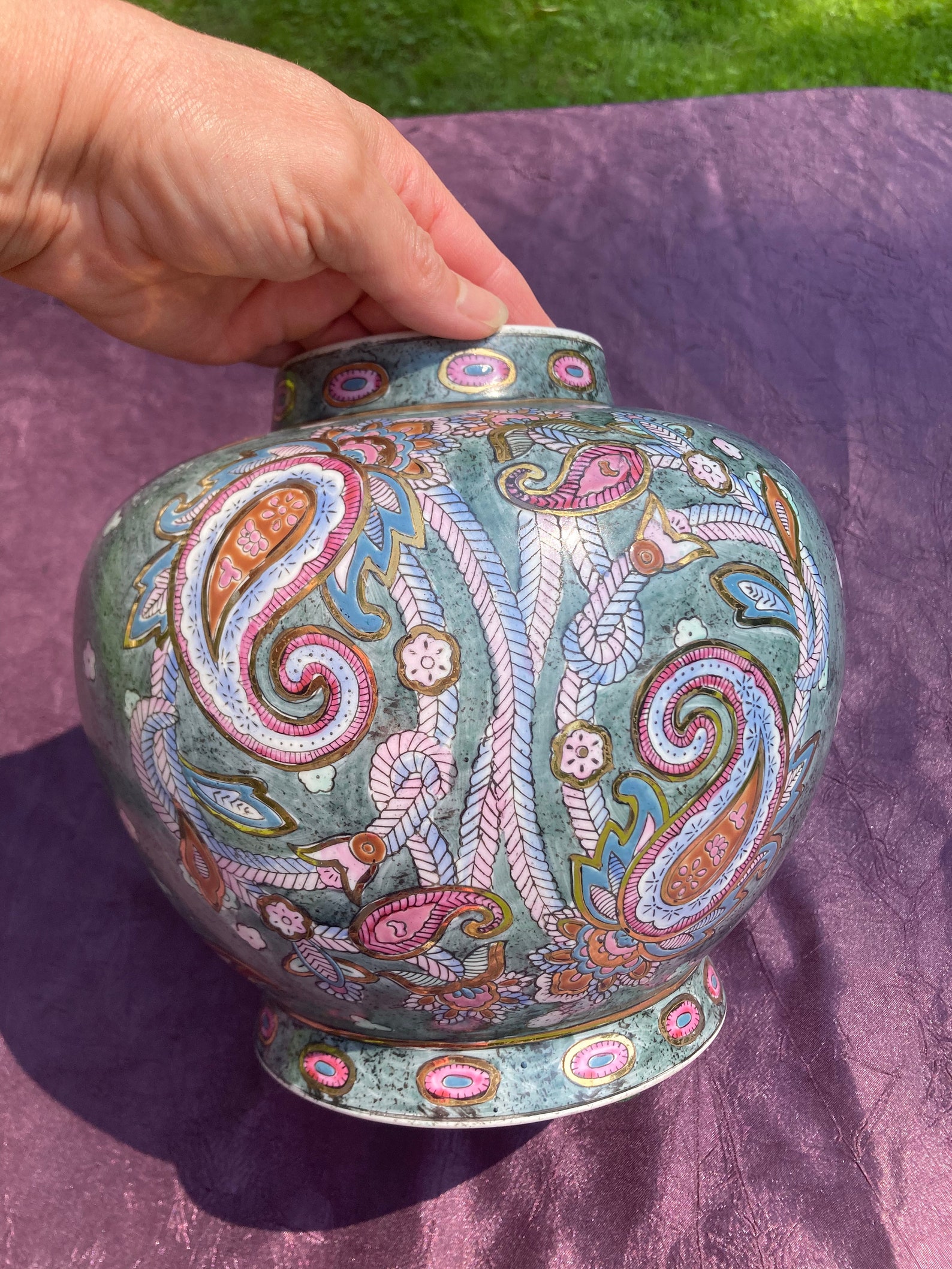 Asian Paisley Aqua Teal Ginger Jar Fammile Noir - Etsy