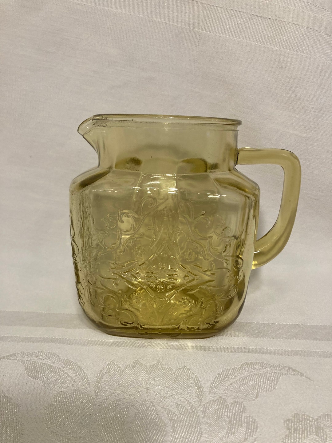 Federal Depression Glass Pitcher Madrid Pattern Yellow Amber Jug Juice ...