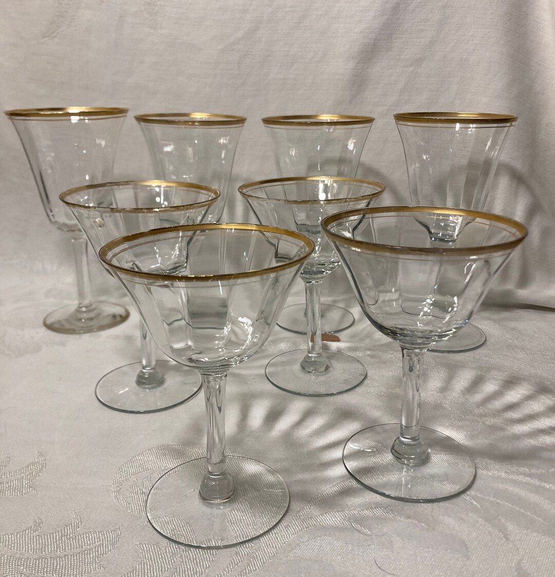 Tiffan Franciscan Set of 8 - 4 Water Goblets 4 Wine Glasses Gold Rim - Etsy