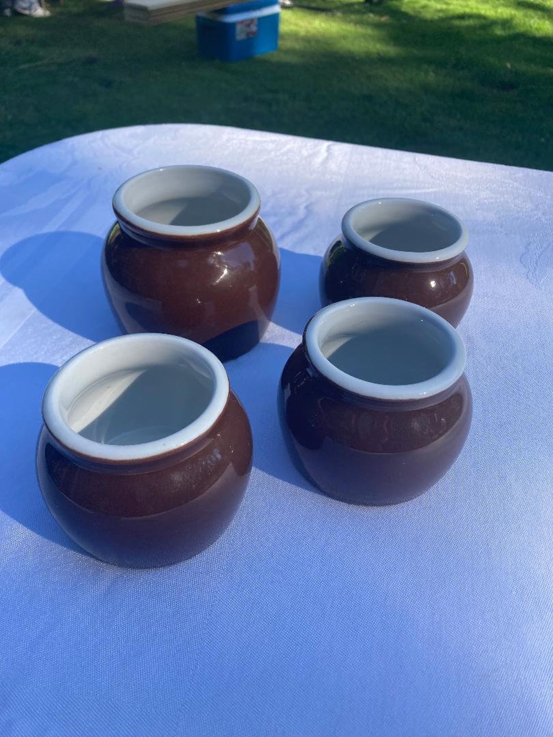Set of 4 Hall Bean Pots 3 Brown 1930 1970 MCM Country Fram House French ...