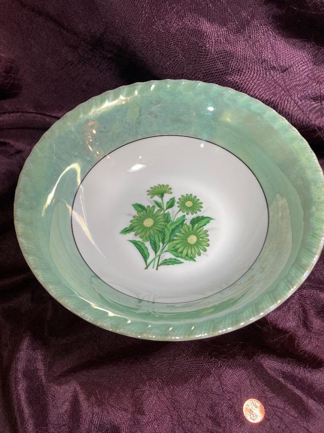 Green Lusterware Bowl: Daisy Motif, Made in Japan - Etsy