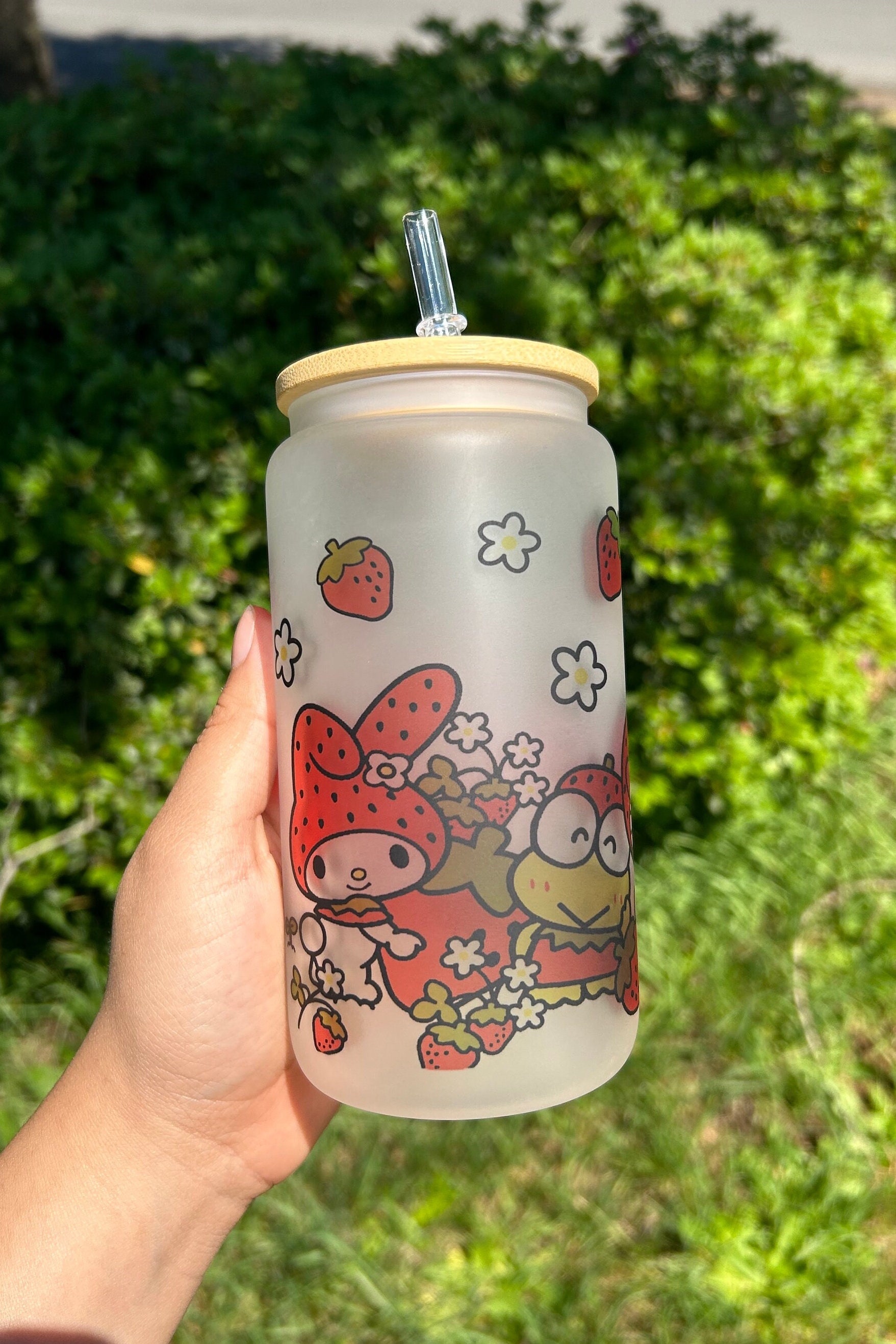 Strawberries Hello Kitty and Friends Glass Can 16oz | Cute Sanrio Cup sold by Blaire Clod | SKU ...