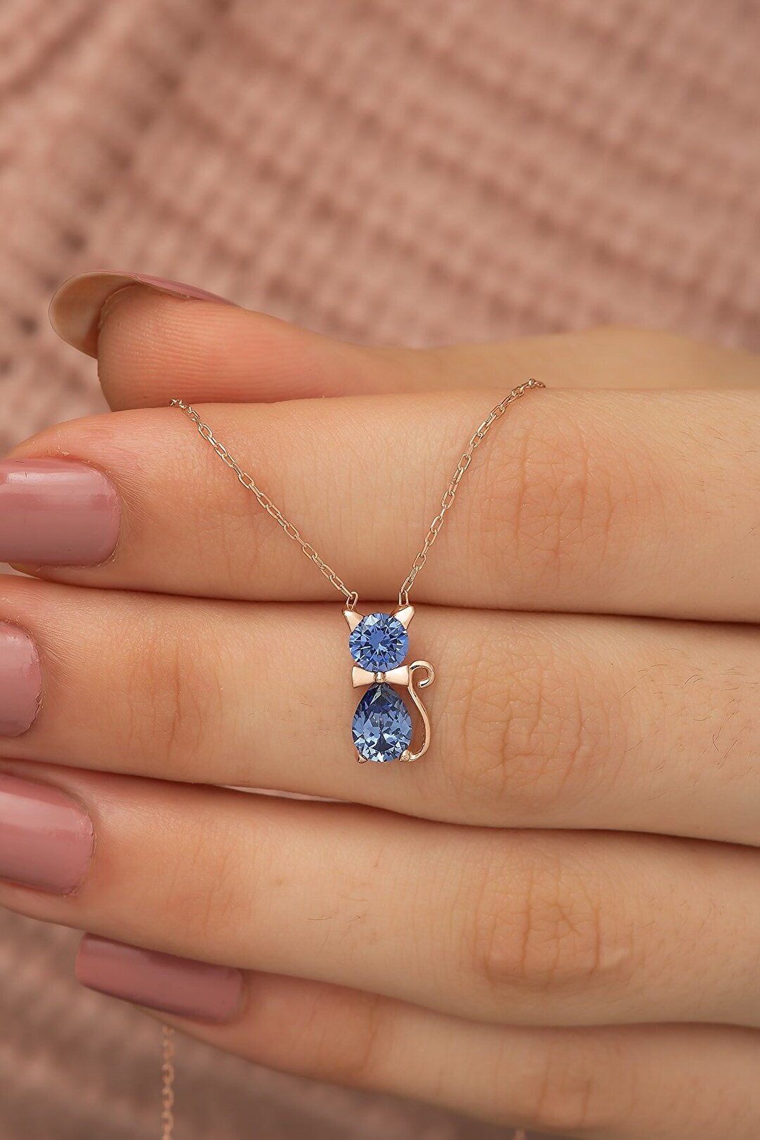 925 Sterling Silver Blue Cat Necklaceblue Necklace blue - Etsy