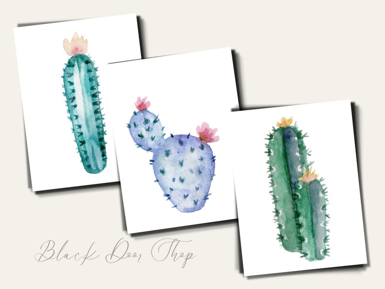 Set of 3 Watercolor Prints | Cactus Art Print | Gallery Wall Cactus ...