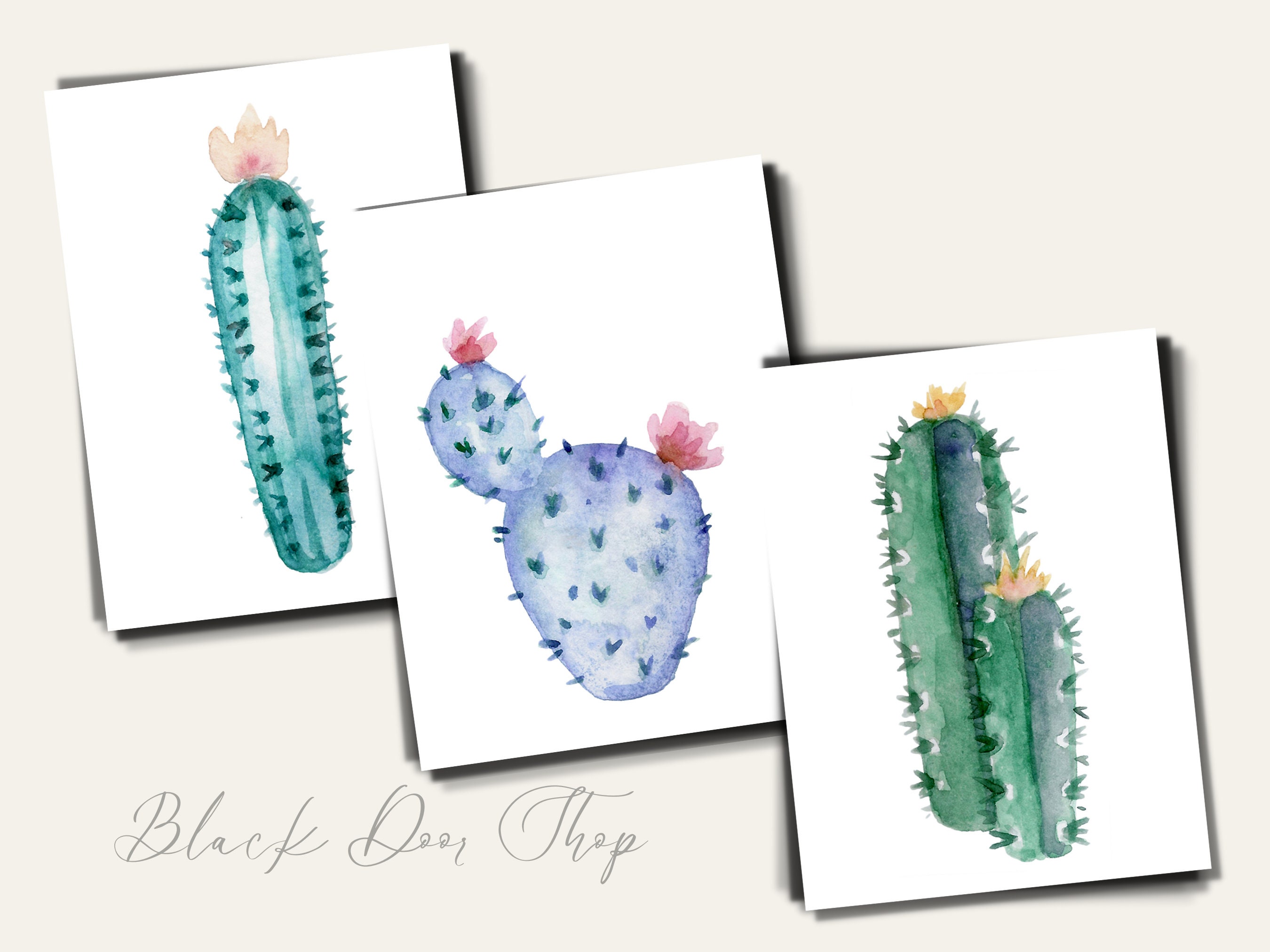 Set of 3 Watercolor Prints | Cactus Art Print | Gallery Wall Cactus ...
