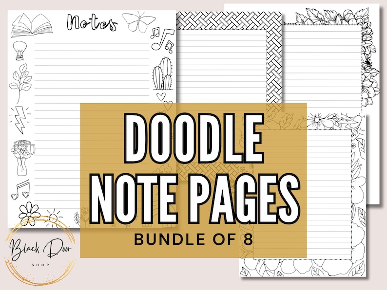 Doodle Notes, Printable Doodle Notepad, Doodle Note Pages, Coloring ...