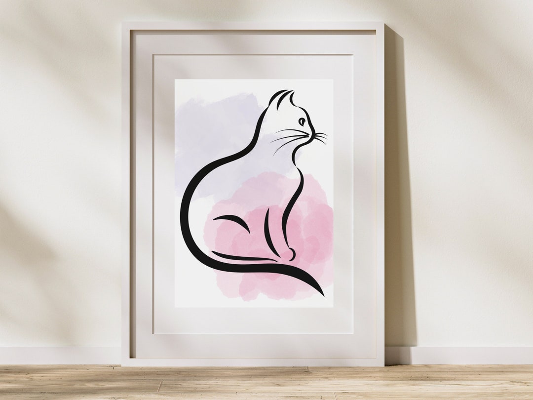 Cat Line Art Print, Boho Cat Print, Minimalist Cat Art - Etsy