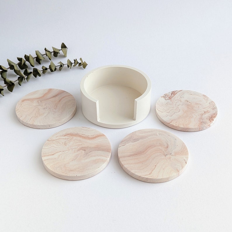 Coaster Set With Holder | Terracotta Marble Effect | Jesmonite Coasters ...