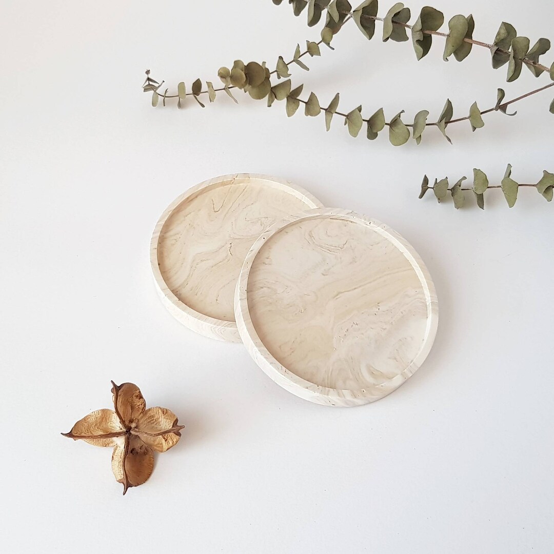 Large Round Coaster Stone Marble Effect Jesmonite Coaster - Etsy