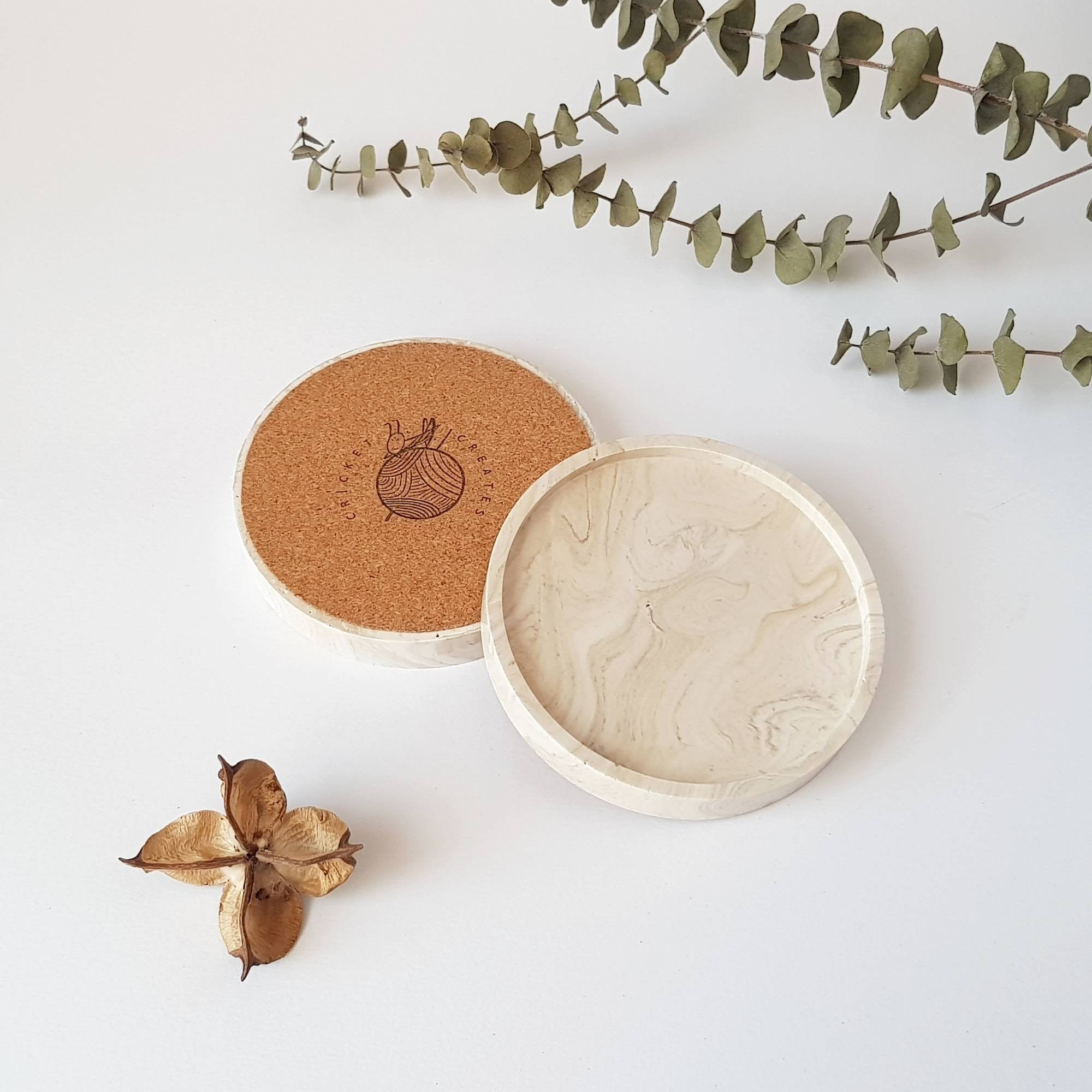 Large Round Coaster Stone Marble Effect Jesmonite Coaster - Etsy