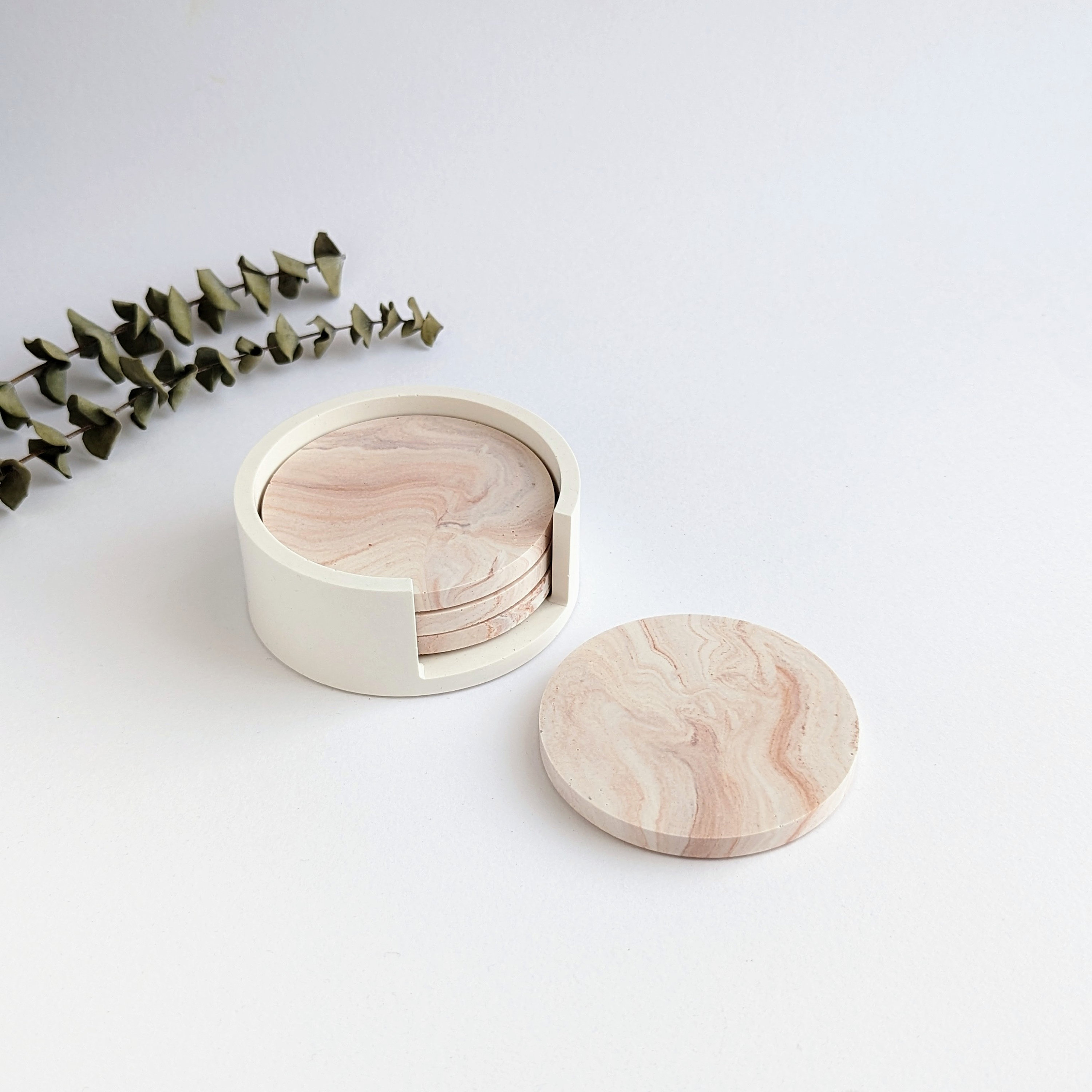 Coaster Set With Holder | Terracotta Marble Effect | Jesmonite Coasters | Drinks Mat | Fathers ...