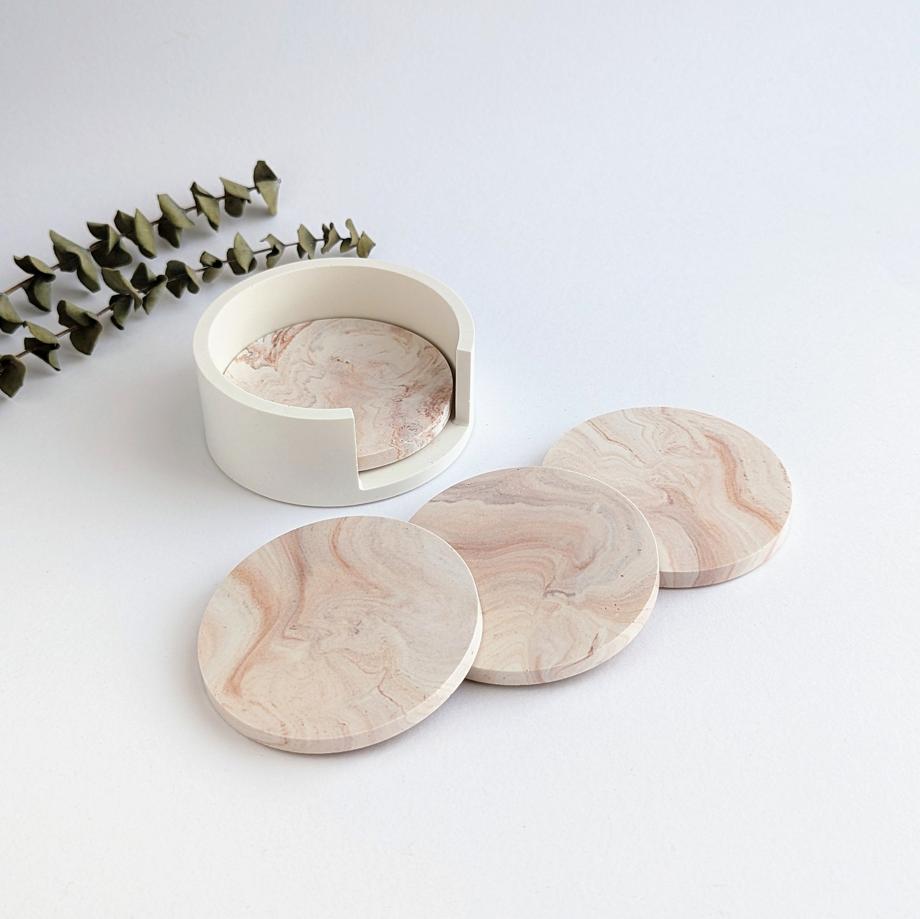 Coaster Set With Holder | Terracotta Marble Effect | Jesmonite Coasters ...