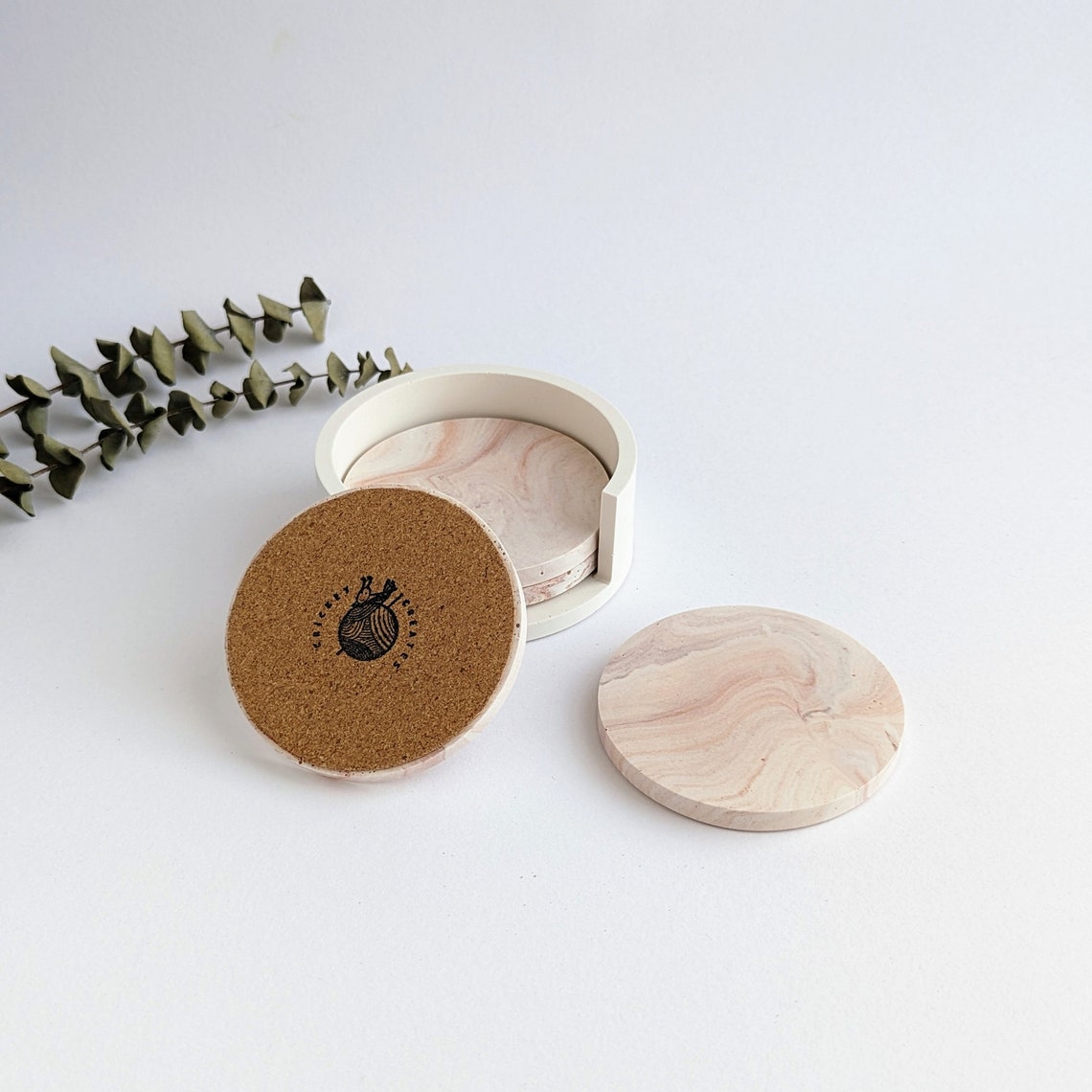 Coaster Set With Holder | Terracotta Marble Effect | Jesmonite Coasters ...