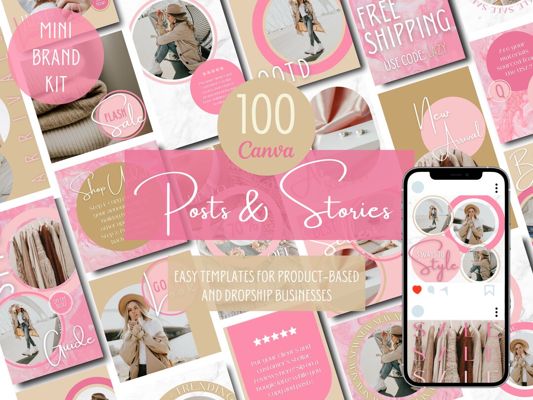 Natural Pink + White Marble Luxury Business Brand Kit | 100 Posts ...