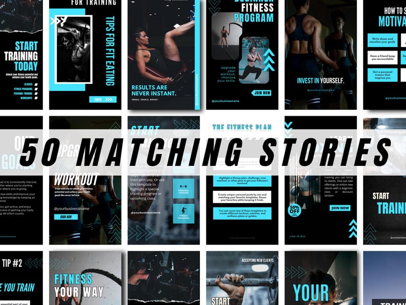 Teal Black Fitness Coach Branding Kit | Neon Blue Personal Trainer ...