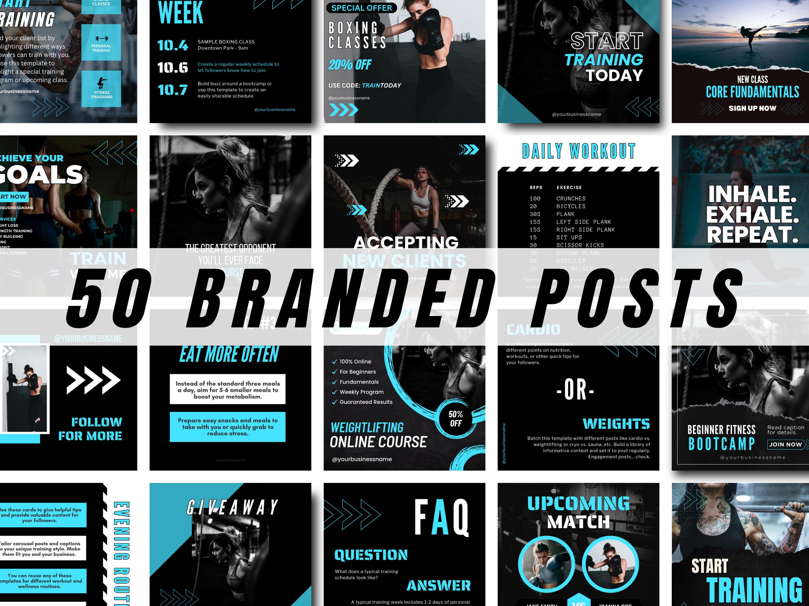 Teal Black Fitness Coach Branding Kit | Neon Blue Personal Trainer ...