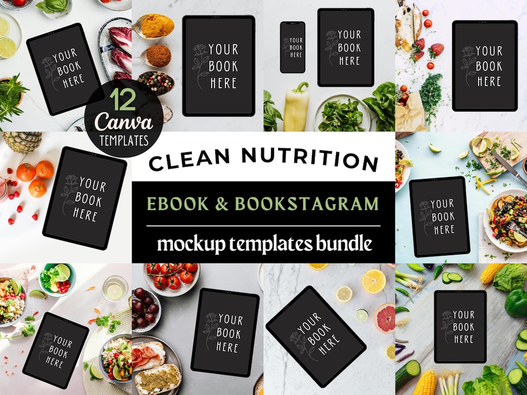 12 Clean Nutrition Ebook Mockup Templates, Healthy Food iPad Flatlay ...