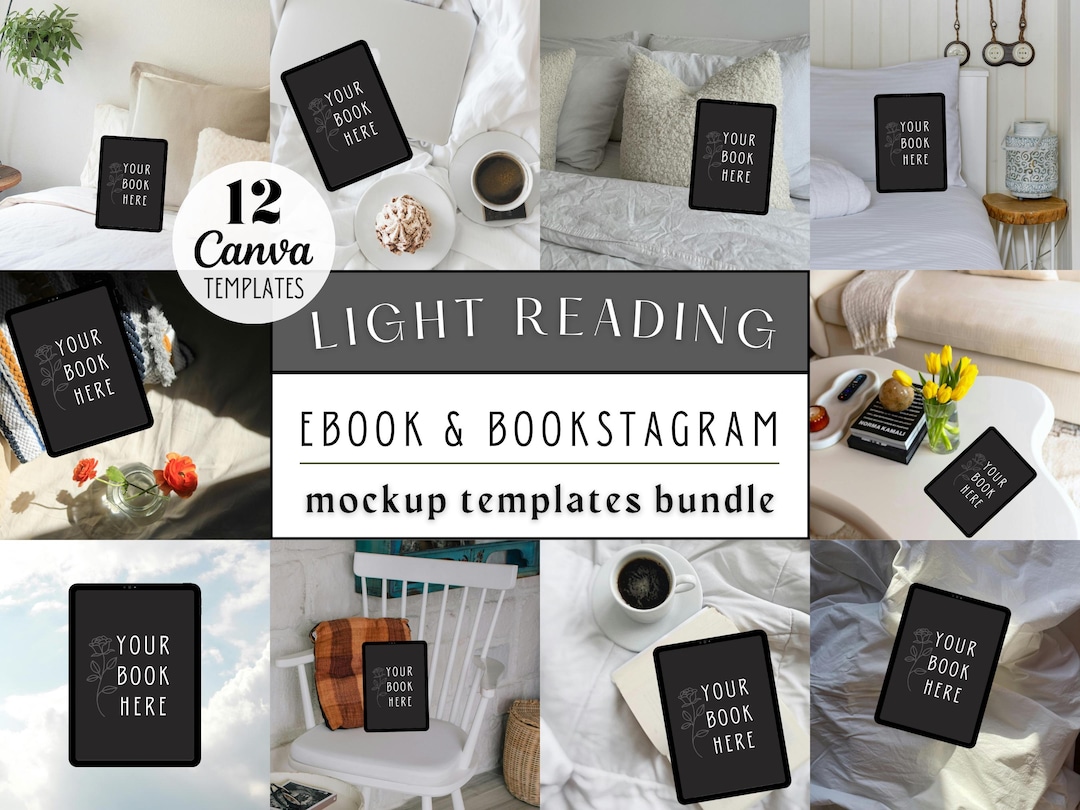 12 Light Reading Ebook Mockup Templates, Bookstagram Template Bundle ...