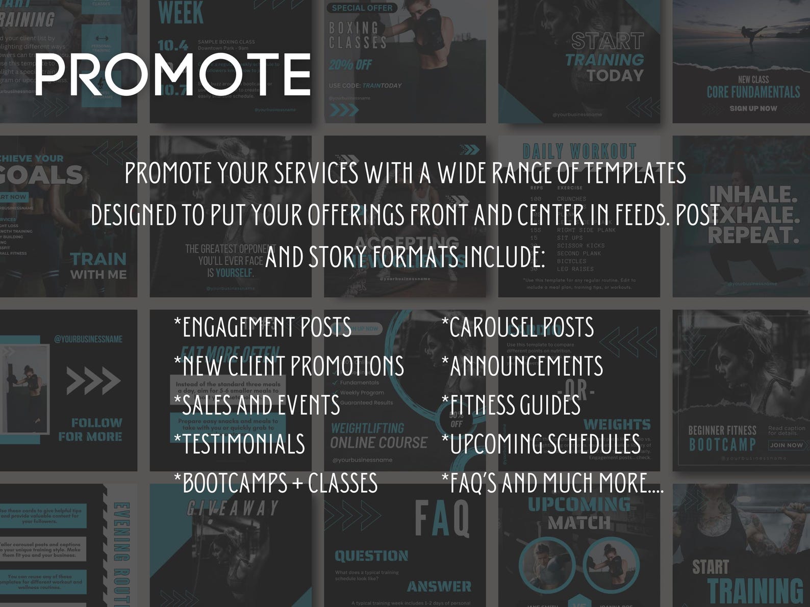 Teal Black Fitness Coach Branding Kit | Neon Blue Personal Trainer ...