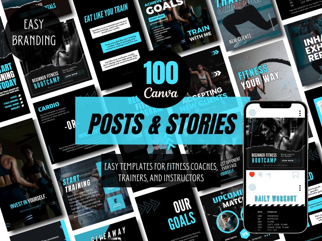 Teal Black Fitness Coach Branding Kit | Neon Blue Personal Trainer ...