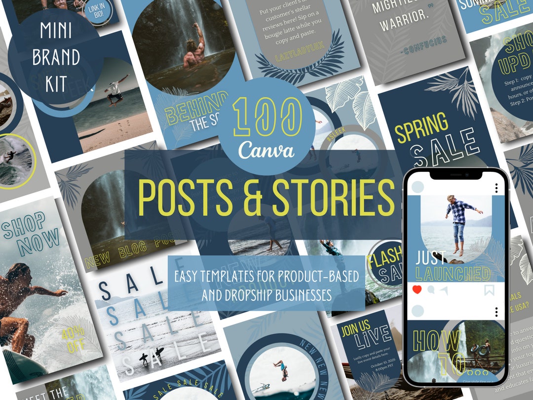 Navy Blue + Grey Men’s Business Brand Kit | Instagram Posts + Stories ...
