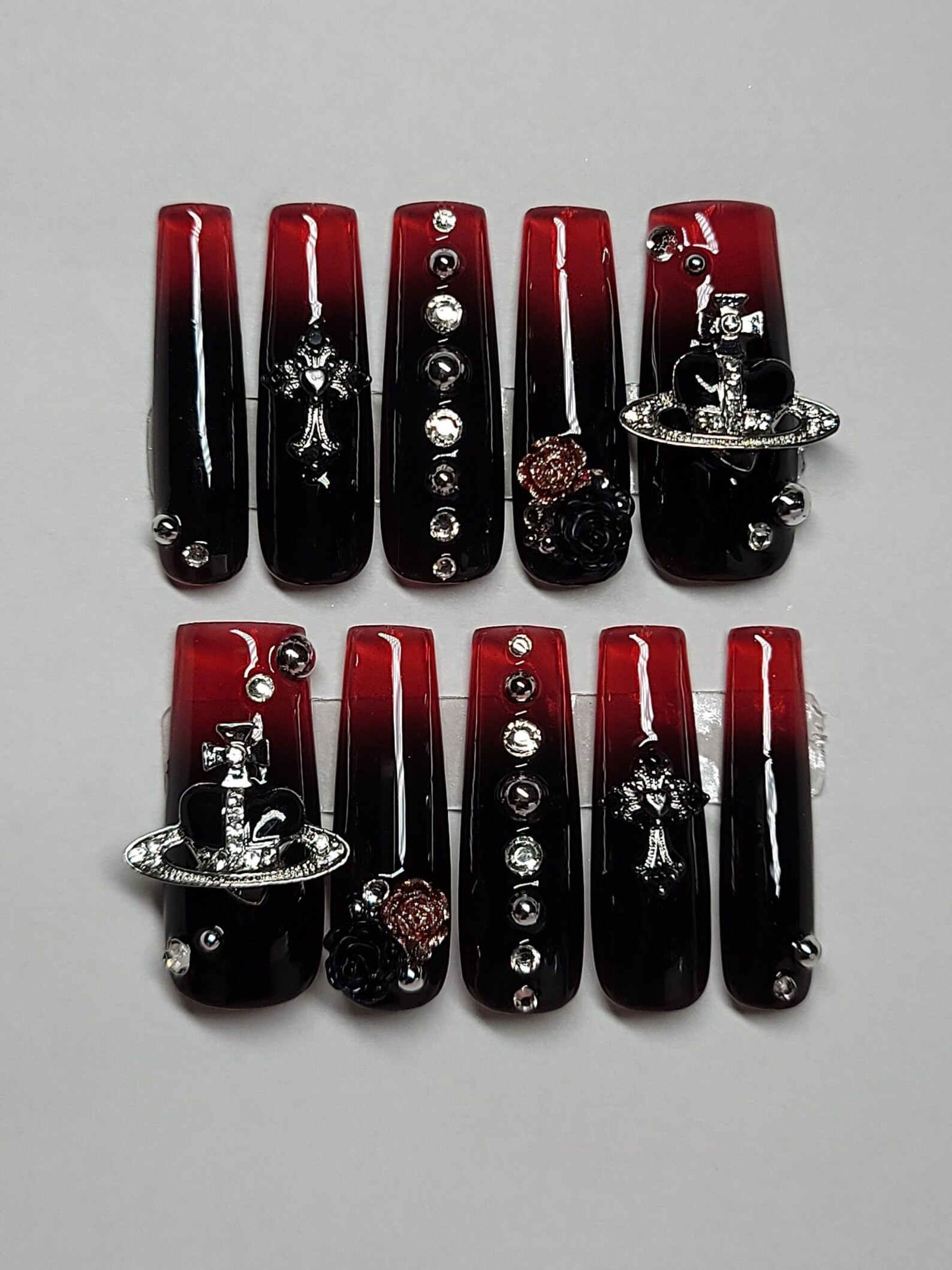Alt Red Ombre Press on Nail Set Long Square - Etsy