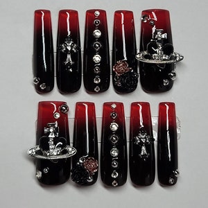 Alt Red Ombre Press on Nail Set Long Square - Etsy