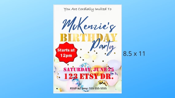 Birthday Party Invitation Flyer Template Microsoft Word | Etsy