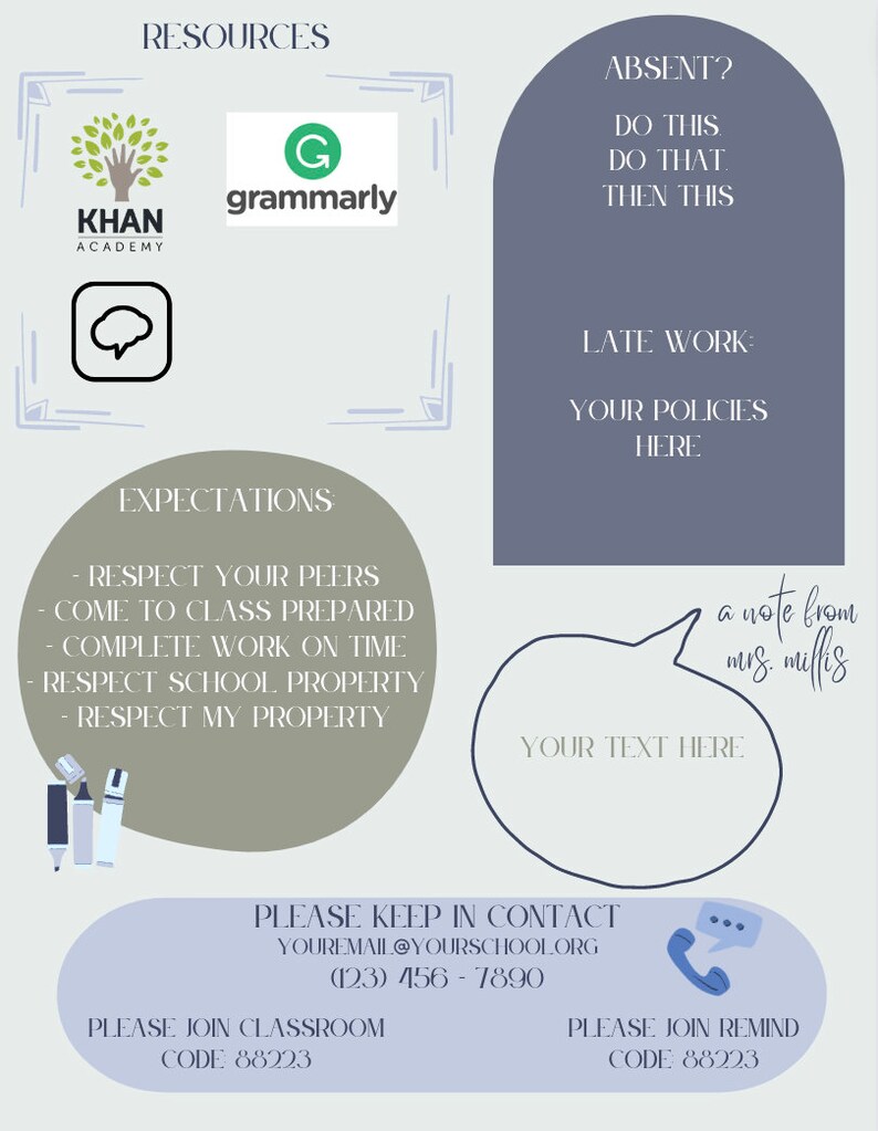 Printable Syllabus CANVA Template Digital Download Middle / High School ...