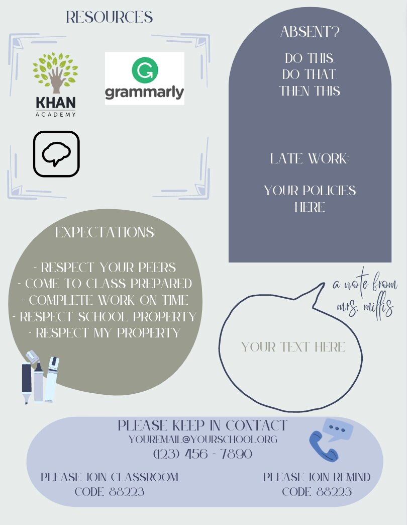 Printable Syllabus CANVA Template Digital Download Middle / High School ...