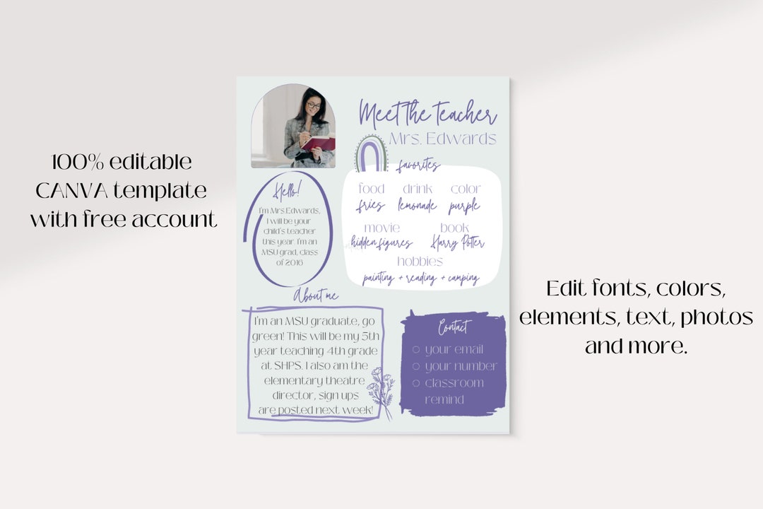 Meet the Teacher Printable Canva Template Customizable Digital Download ...