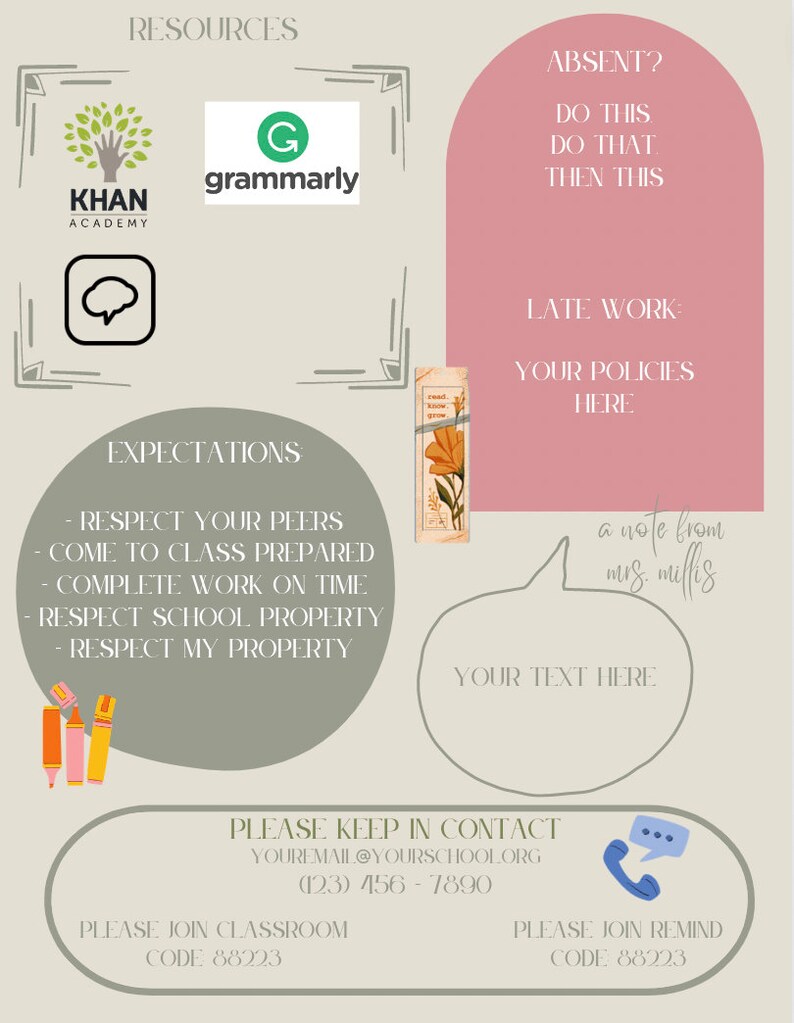 Printable Syllabus CANVA Template Digital Download Middle / High School ...