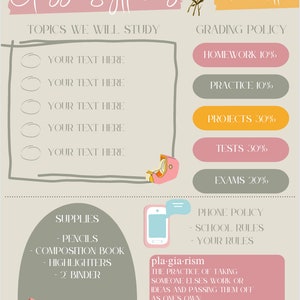 Printable Syllabus CANVA Template Digital Download Middle / High School ...