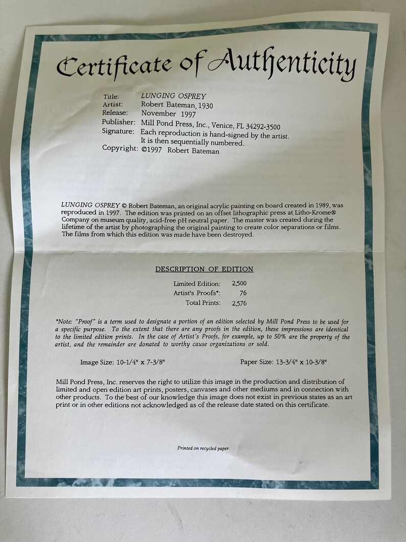 Lunging Osprey-limited Edition Print-robert Bateman - Etsy