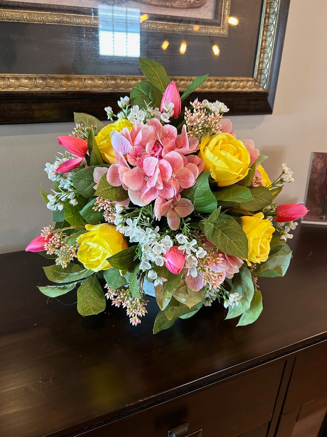 Yellow Rose Floral Centerpiece, Lemonade Inspired Arrangement, Square ...