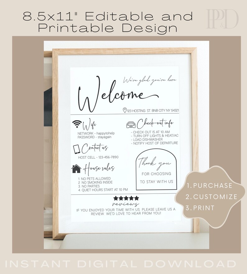Welcome Sign Template| Welcome Guide Airbnb| Airbnb Rental Check Out ...